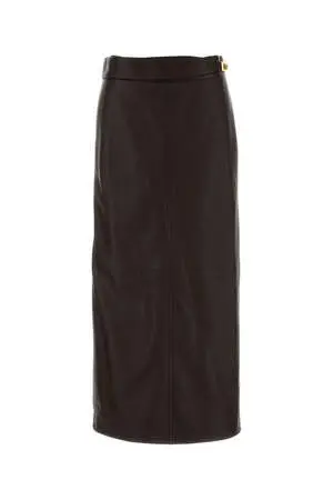 FERRAGAMO Dark Leather Skirt - Brown