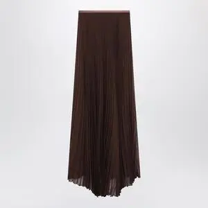 Valentino Garavani Pleated Silk Maxi Skirt - Brown