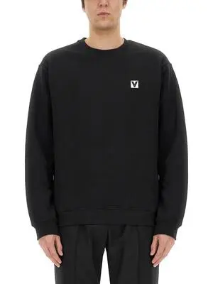 Valentino Garavani Cotton Crewneck Sweatshirt With Chez Patch - Black