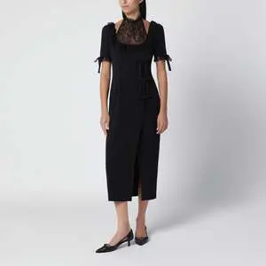 Alessandra Rich Lace Insert Midi Dress - Black