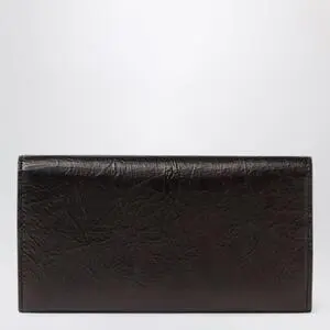 Fendi Tube Continental Wallet With Chain In Cracked Leather - Black
