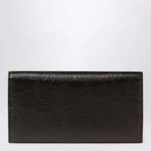 Fendi Tube Continental Wallet With Chain In Cracked Leather - Black