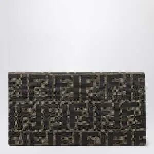 Fendi Tube Continental Wallet With Chain In Ff Zucca Jacquard And Leather