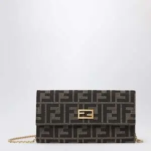 Fendi Tube Continental Wallet With Chain In Ff Zucca Jacquard And Leather - Brown