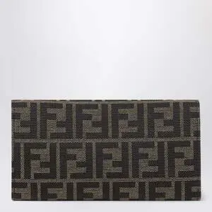 Fendi Tube Continental Wallet With Chain In Ff Zucca Jacquard And Leather - Brown