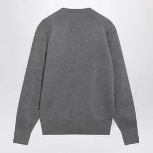 AMI Paris Grey De Coeur Cardigan In Wool