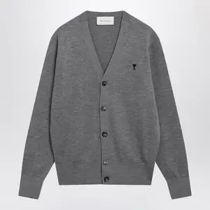 AMI Paris De Coeur Wool Cardigan - Gray