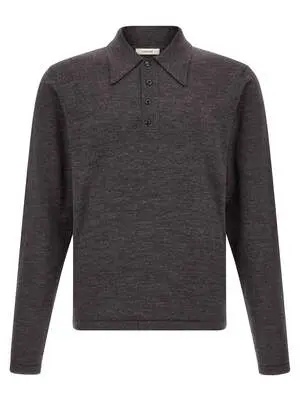 LEMAIRE Mouliné Wool Polo Shirt - Brown