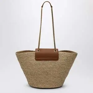 Saint Laurent Manon Raffia Basket Bag In Maple Sugar/brick