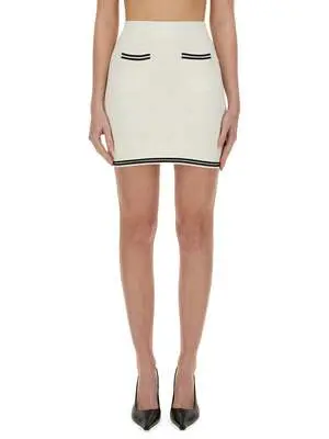 SELF-PORTRAIT Jacquard Skirt With Bow - Cream