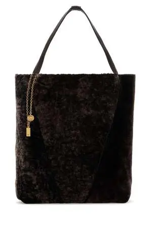 Chloé Dark Shearling Large Ã¨ Spin Shopping Bag - Brown