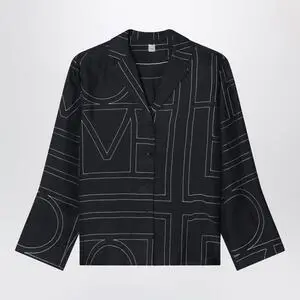 TOTEME Silk Monogram Pajama Shirt - Black