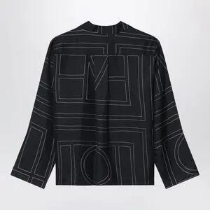 TOTEME Silk Monogram Pajama Shirt - Black