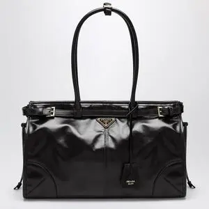 Prada Large Bonnie Top-handle Bag In Calf Leather - Black