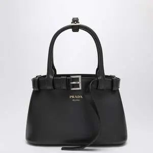 Prada Small Buckle Bag In Leather With Belt Detail - Black