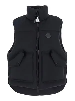 Moncler Otis' Black High-neck Vest With Logo Patch On The Chest In Tech Fabric - Multicolor