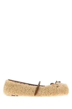 Gucci Beige Shearling Ballerinas
