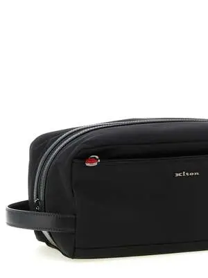 Kiton Metallic Logo Toiletry Bag - Black