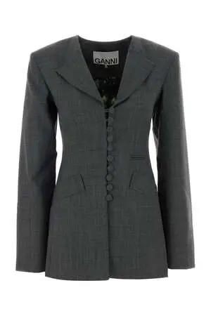 GANNI Grey Twill Blazer - Gray
