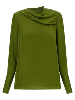 TOM FORD Draped Neck Silk Georgette Blouse - Green