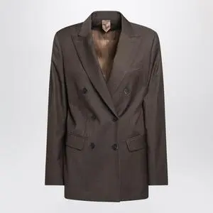 Max Mara Leather Double-breasted Wool Jacket - Brown