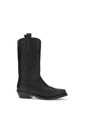 GANNI Embroidered Western Boots - Black