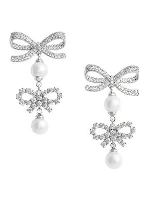 SELF-PORTRAIT Crystal-embellished Double Bow Drop Earrings - Multicolor