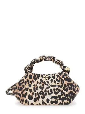 GANNI Bou Small' Brown Handbag With Woven Handle And All-over Animalier Motif In Fabric - Multicolor