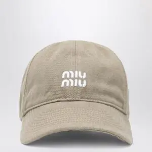 Miu Miu Washed Denim Baseball Cap In Beige And Burgundy - Cream