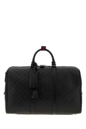 Gucci Leather Emblem Travel Bag - Black