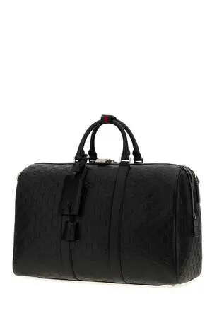 Gucci Leather Emblem Travel Bag - Black
