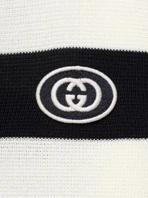 Gucci Striped Black And White Knit Polo With Detachable Sleeves In Cotton - Multicolor