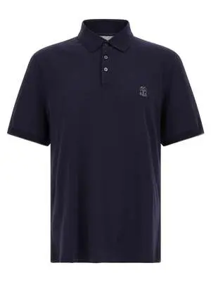 Brunello Cucinelli Logo Piqué Polo Shirt - Blue