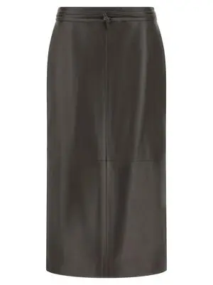 Alberta Ferretti Leather Midi Skirt - Brown