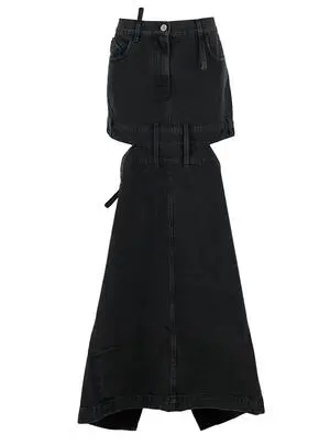 Attico Midi Black Skirt With Maxi Cut-out In Denim - Multicolor