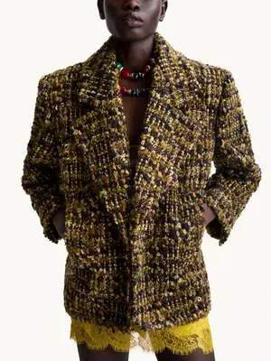 Saint Laurent Wool Textured Blazer - Multicolor