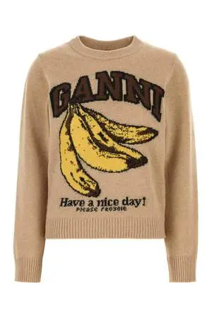 GANNI Cappuccino Wool Blend Sweater - Brown