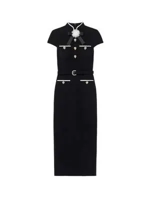 SELF-PORTRAIT Wool Crepe Midi Dress - Multicolor