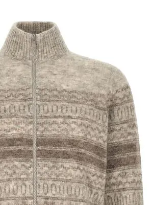 Brunello Cucinelli Jacquard Zip-up Cardigan - Cream