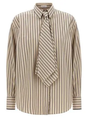 Brunello Cucinelli Shirt With Tie - Cream