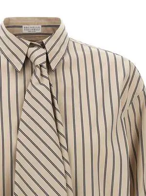 Brunello Cucinelli Striped Shirt With Integrated Tie