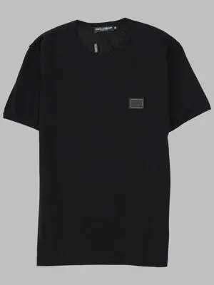 Dolce & Gabbana T-shirt In Cotone Con Placca - Black