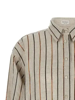 Brunello Cucinelli Sparkling Stripes Linen Shirt - Cream
