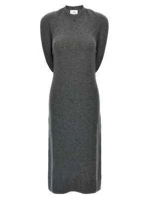 COURREGES Over The Shoulder Drapè Wool Dress - Gray