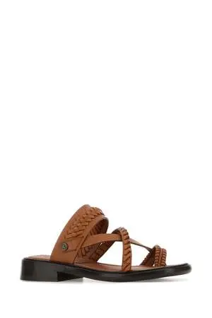 Burberry Caramel Leather Thong Slippers