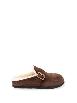Prada Suede And Shearling Mules - Multicolor