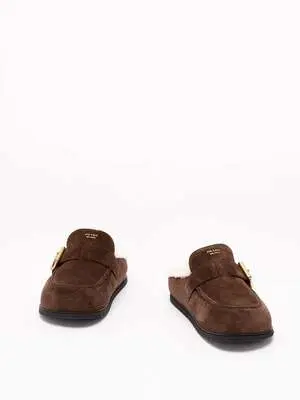 Prada Suede And Shearling Mules