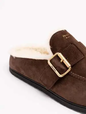 Prada Suede And Shearling Mules
