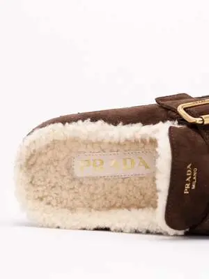 Prada Suede And Shearling Mules