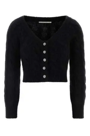 Alessandra Rich Stretch Mohair Blend Cardigan - Black
